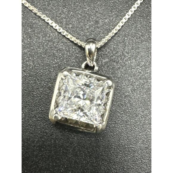 Sterling | Jewelry | 8 Sterling Silver Square Cut Cz Pendant Necklace ...